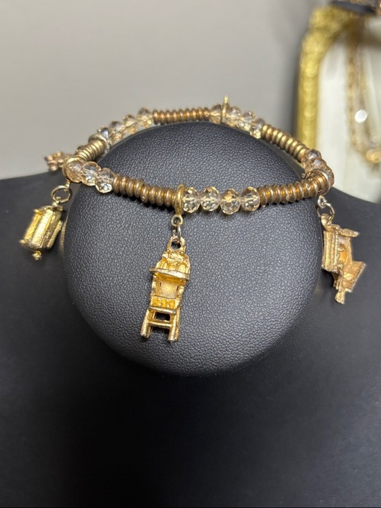 Source Unknown | Jewelry | Vintage Stretch Gold Tone Beaded Charm High ...
